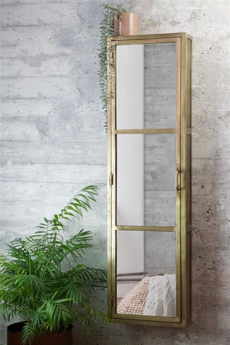 Industrial Mirrored Tall Slim Bathroom Cabinet Antique Brass Vincent