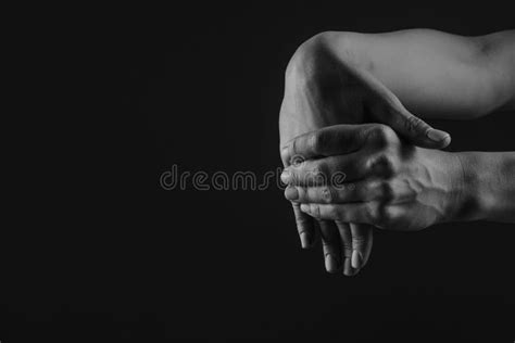 Close Up Hand Massage On A Dark Background Stock Image Image Of