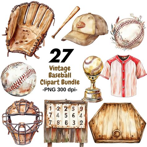 Vintage Baseball Clipart Bundle For Sublimation Retro Baseball Png