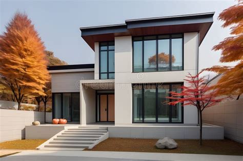 Luxurious Korean Modern House Building Exterior Stock Illustrations