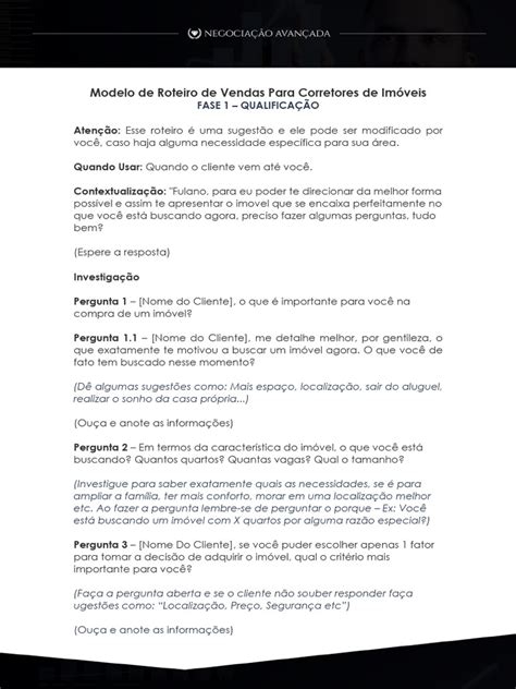 Script 02 Modelo De Roteiro Para Venda De Imóveis Pdf