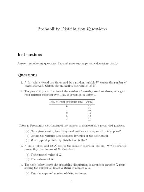 Probability Distribution Questions 06 12 2024 Pdf Variance