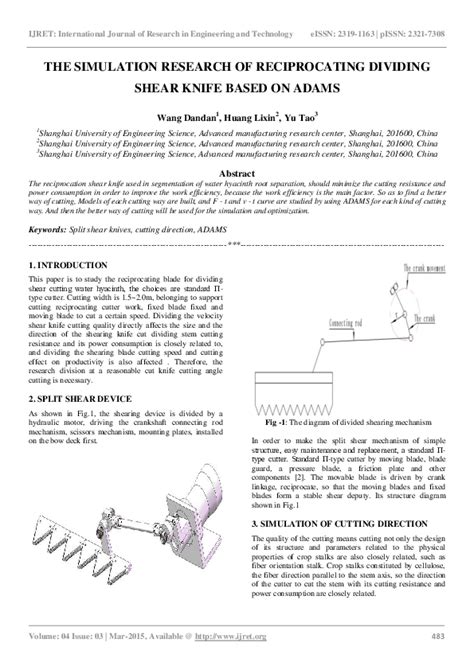 Pdf The Simulation Research Of Reciprocating Dividing Shear Knife Based On Adams
