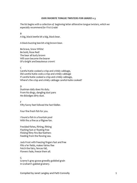 1 Lengua Grades 1 3 Alliterative Consonant Twisters And Favorite Tongue Twisters 2017 Final