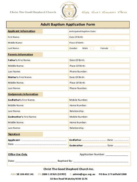 Fillable Online Adult Baptism Application Form Fax Email Print Pdffiller