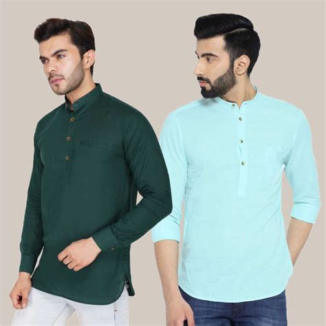 Combo Of 2 Men Cotton Nehru Collar Kurtas