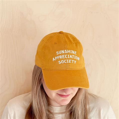 Sunshine Appreciation Society Cotton Baseball Cap Yellow Embroidered