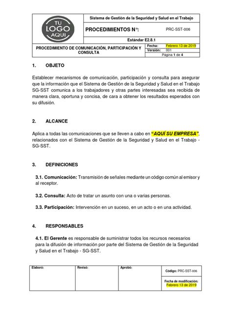 Prc Sst 006 Procedimiento De Comunicación Participación Y Consulta Pdf
