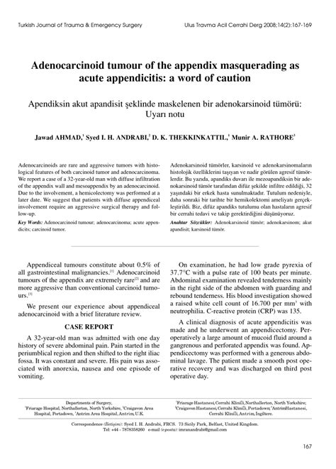 Pdf Adenocarcinoid Tumour Of The Appendix Masquerading As Acute