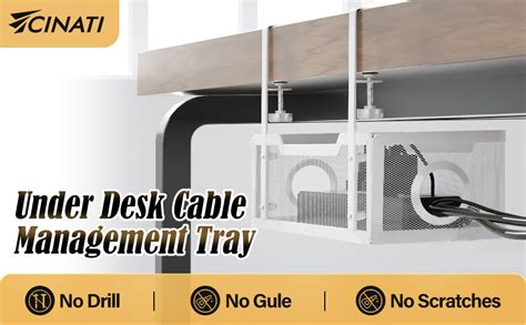 Cinati Cable Management Shelf Under The Desk No Drilling Required For