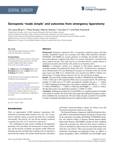Pdf Sarcopenia ‘made Simple And Outcomes From Emergency Laparotomy