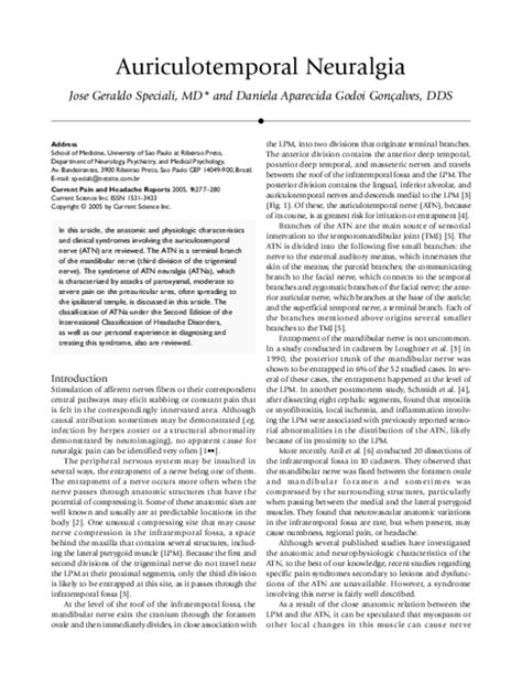 Pdf Auriculotemporal Neuralgia