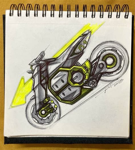 Custom Motorcycle Drawing With Yellow Lights Dessin Noir Et Blanc