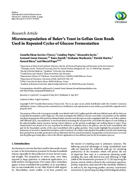 Pdf Microencapsulation Of Bakers Yeast In Gellan Gum Beads Used In Repeated Cycles Of Glucose