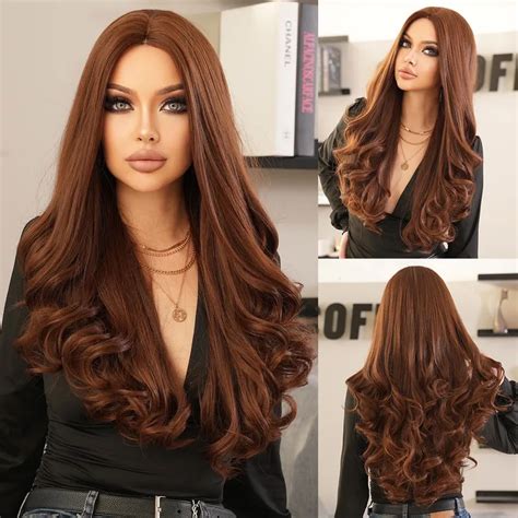 Sex Doll Wigs Brown Long Curly Wig With Middle Part Xylover Sex Doll