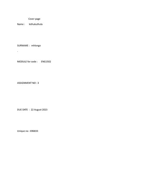 3 Assignment Eng1502 English Bed1310 Name Cover