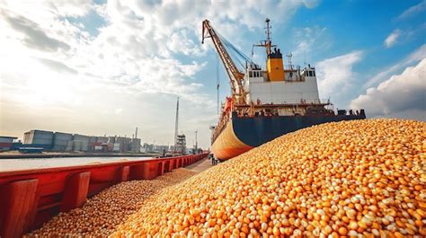 Dry Cargo Ship At The Harbor Loading Corn Premium Ai Generated Image