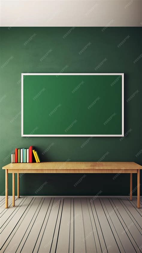 Premium Ai Image Ai Generated Blank Green Blackboard With Class Table