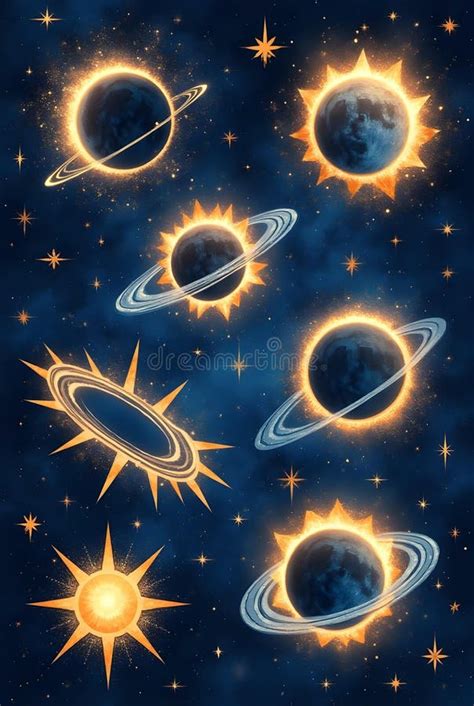 Sun Eclipse Blue Color Fire Dark Background Vector Moon Design Style