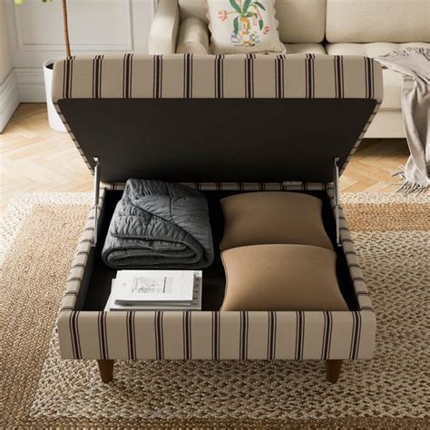 Zoe Folkstone Stripe Square Storage Footstool Dunelm