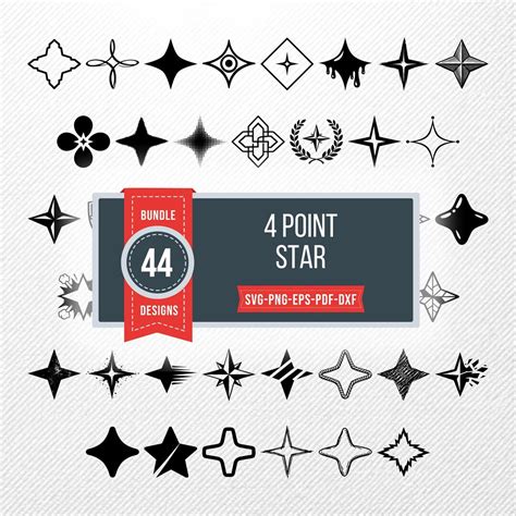 4 Point Star Svg Bundle 44 Clipart Png Pdf Eps Dxf Retro Silhouette