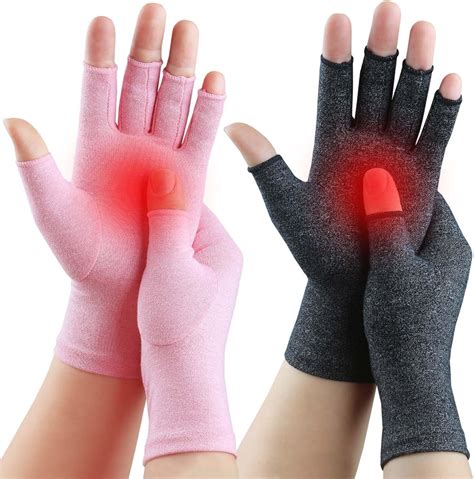 Tiny Chou 2 Pairs Fingerless Arthritis Gloves For Women Men Hand Compression Gloves