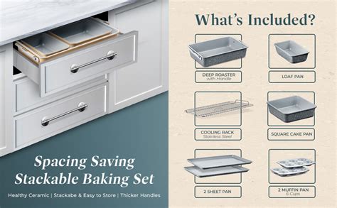 Bakken 8 Piece Stackable Bakeware Set Ceramic Non Stick