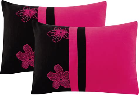 Ultra Soft Microfiber Embroidered Floral Pink And Black Comforter Set