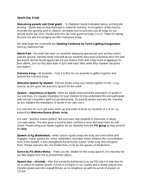 Sports Day Script Pdf Physical Fitness
