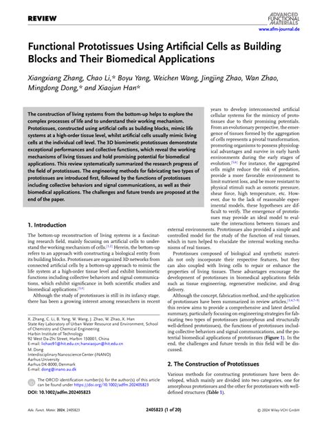 Functional Prototissues Using Artificial Cells As Building Blocks And