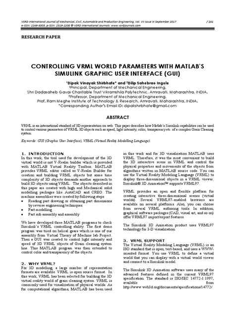 Controlling Vrml World Parameters With Matlabs Simulink Graphic User