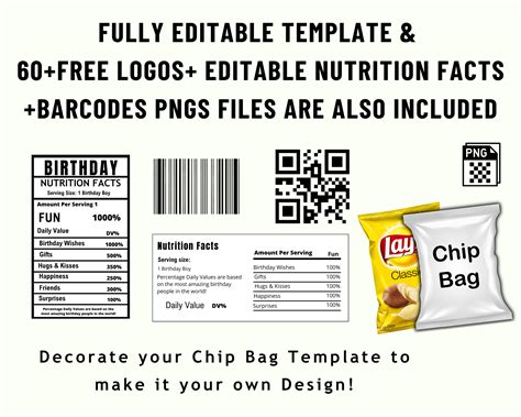Chip Bag Label Template Editable Canva Chip Bag Nutritional Etsy
