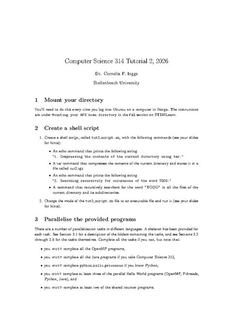 Cs314 Tutorial 2 Shell Scripting And Parallel Programming Tasks Studocu