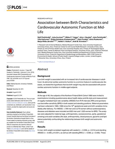 Pdf Association Between Birth Characteristics And Cardiovascular