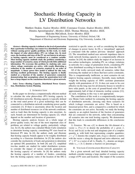Pdf Stochastic Hosting Capacity In Lv Distribution Networks