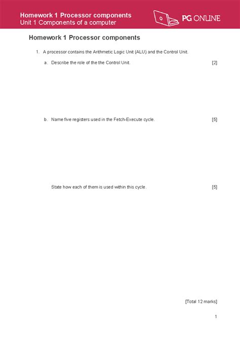 Computer Components Homework 1 Homework 1 Processor Components Unit 1
