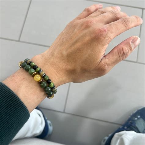 Set Of 5 Real Jade Men Beaded Bracelet Summer Jewelry For Him Crystal