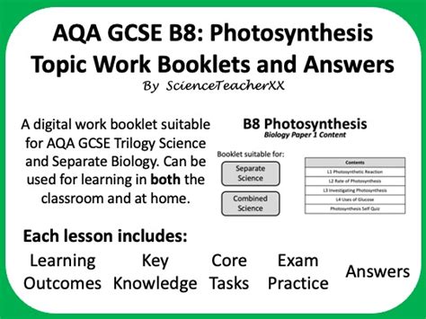 aqa gcse b8 work booklet photosynthesis teaching resources