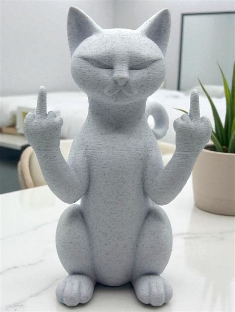 Middle Finger Cat Statue Funny Rude Home Decor Etsy