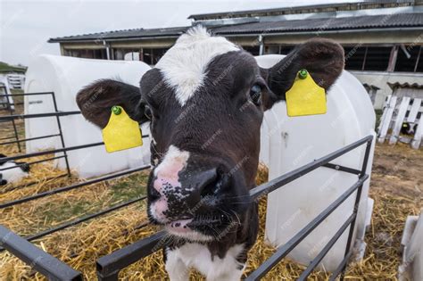 Granja Ganadera Con Rebaño De Vacas Blancas Negras Están Mirando A La