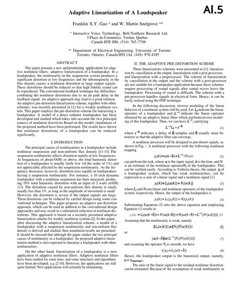 Pdf Adaptive Linearization Of A Loudspeaker