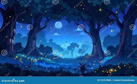 An Illustration Of A Night Forest A Nature 2d Landscape A Mysterious