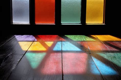 Beautiful Stained Glass Church Interior Vibrant Colors Sunlight Stock