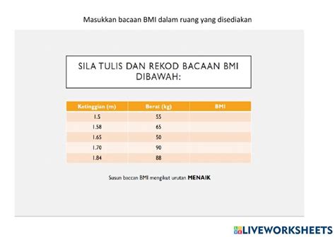 Bmi Activity Live Worksheets