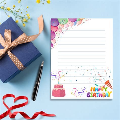 Printable Happy Birthday Stationary Birthday Stationery Paper Balloons