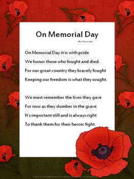 Memorial Day Reading Passage And Poem By Ann Fausnight Tpt