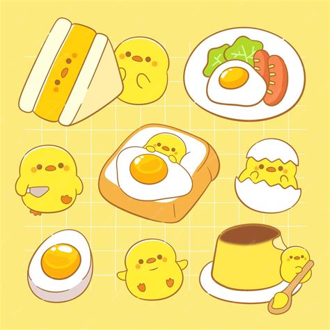 Premium Vector Kawaii Egg Menu With Yellow Chick Sticker