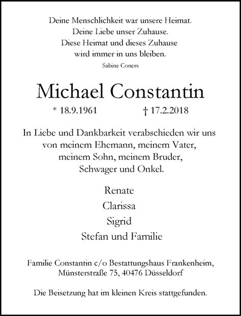 Alle Traueranzeigen Für Michael Constantin Trauerrp Onlinede