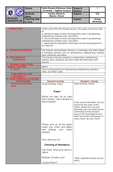 Tle Dlp Draft This Is A Lesson Plan For Tle Detailed Lesson Plan