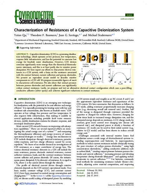 Pdf Characterization Of Resistances Of A Capacitive Deionization System